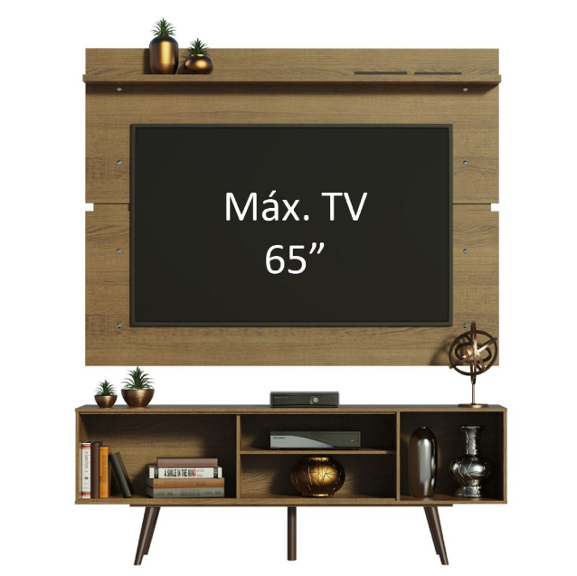 Combo Unsi Furniture Panel para TV y Rack en Tono madera con Estantes ...