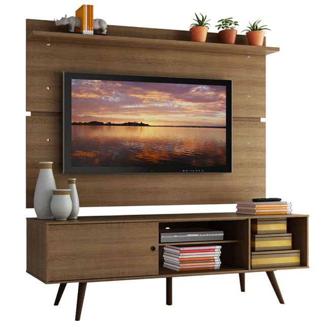Combo Unsi Furniture Panel para TV y Rack en Tono madera con Estantes ...